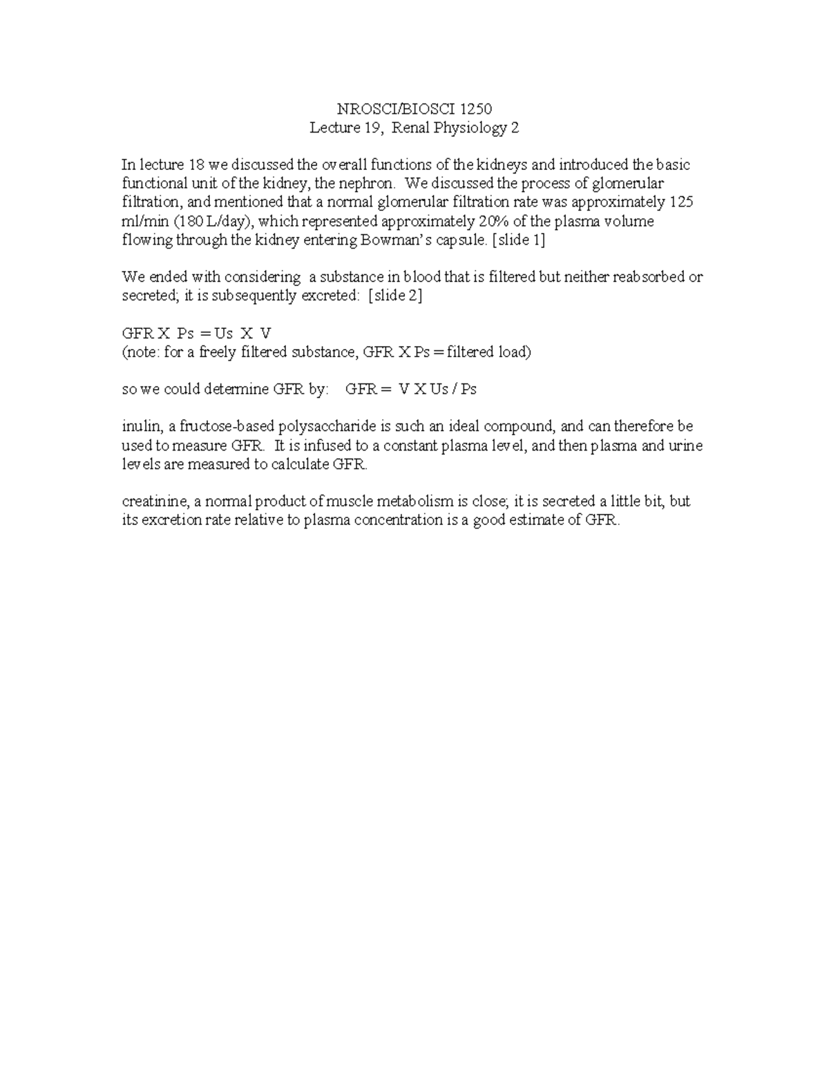 Lecuture 19 - renal 2 - Block 3, Lecture Notes, Dr. Sved - NROSCI ...