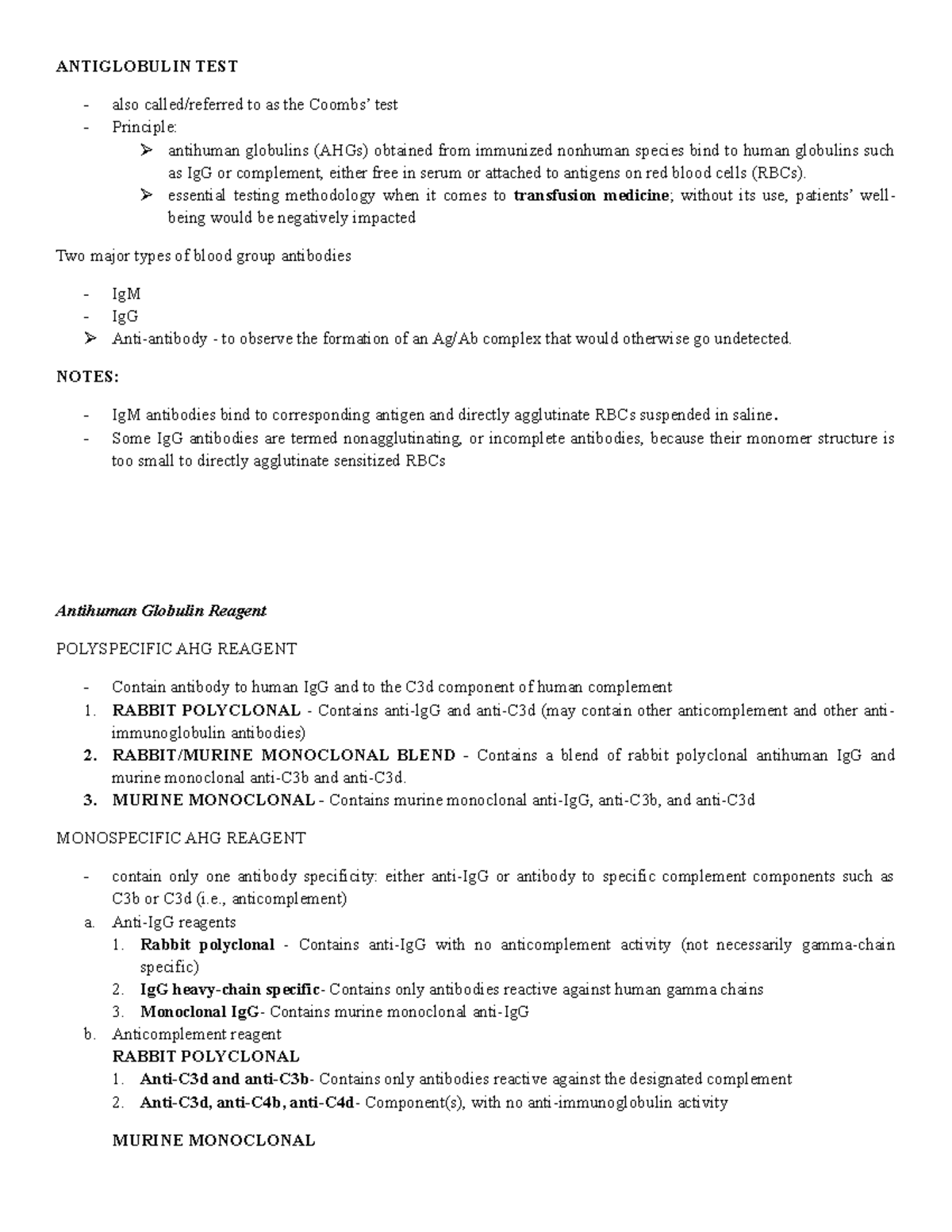 Antiglobulin TEST - ANTIGLOBULIN TEST also called/referred to as the ...