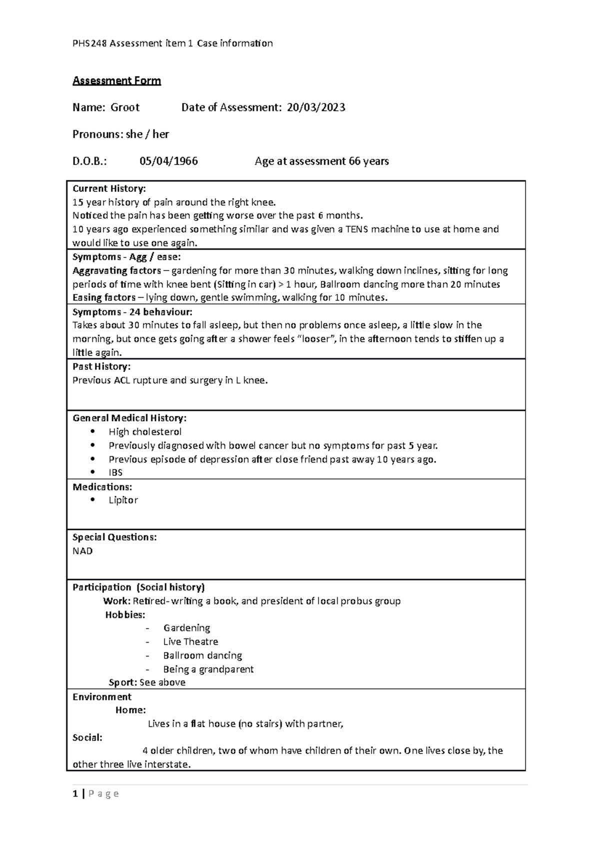 PHS248 A1 Case information Assessment Form - PHS248 Assessment item 1 ...