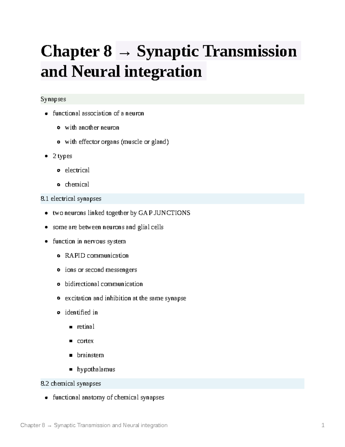 Chapter 8 Synaptic Transmission and Neural integration - Chapter 8 → ...