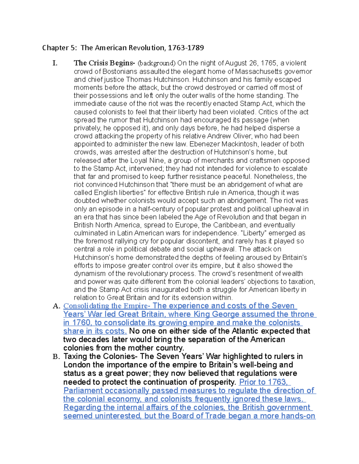 Chapter 5 Class Notes - apush sum - Give Me Liberty!: an American ...