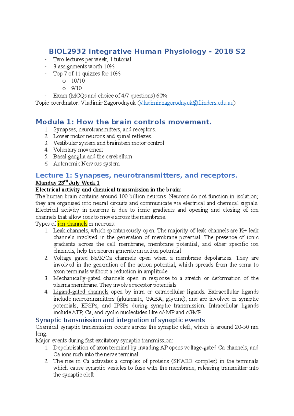 MMED2932 lecture notes - BIOL2932 Integrative Human Physiology - 2018 ...