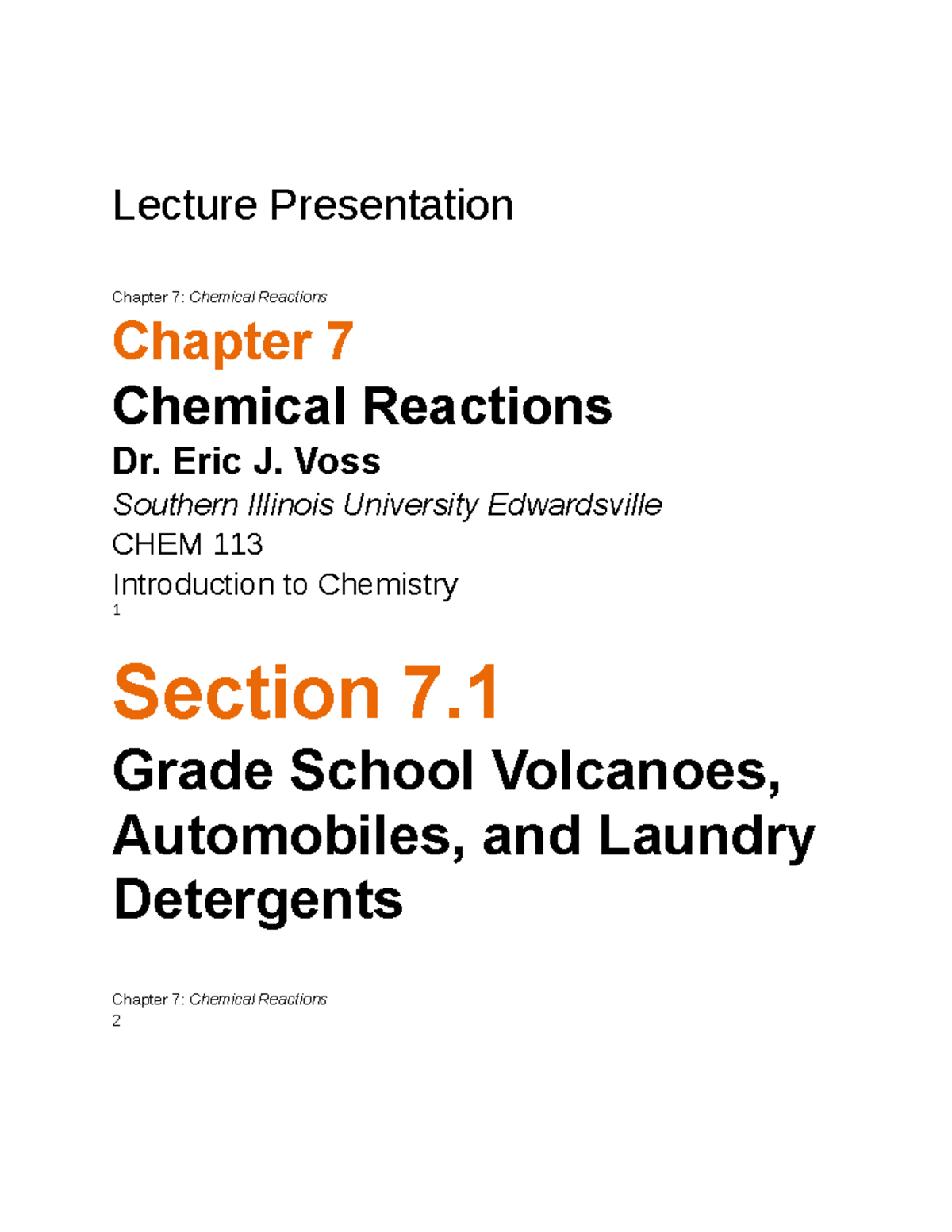 CHEM 113 Chapter 7 - Instructor: Dr. Eric J. Voss - Lecture ...