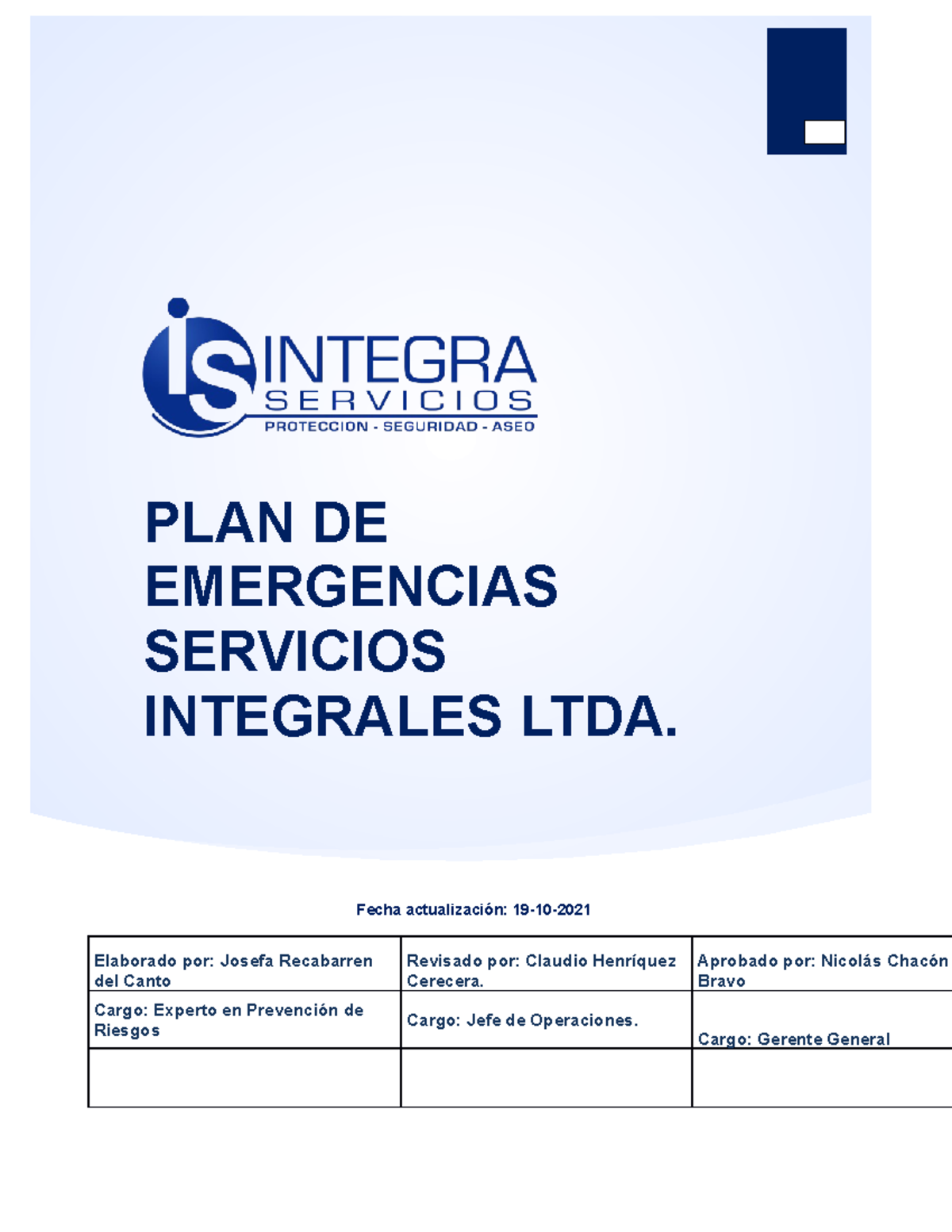 1.- PLAN DE Emergencias Servicios Integrales LTDA. AÑO 2021 - PLAN DE EMERGENCIAS SERVICIOS ...