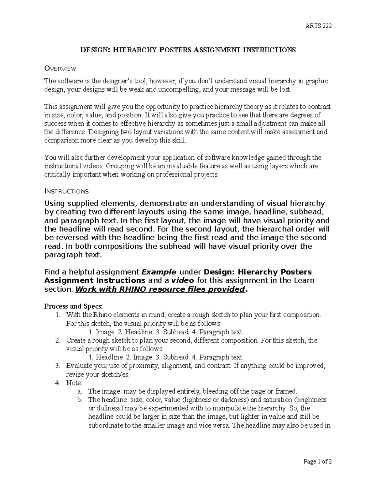 Design Hierarchy Posters Assignment Instructions - ARTS 222 DESIGN: HIERARCHY POSTERS ASSIGNMENT ...