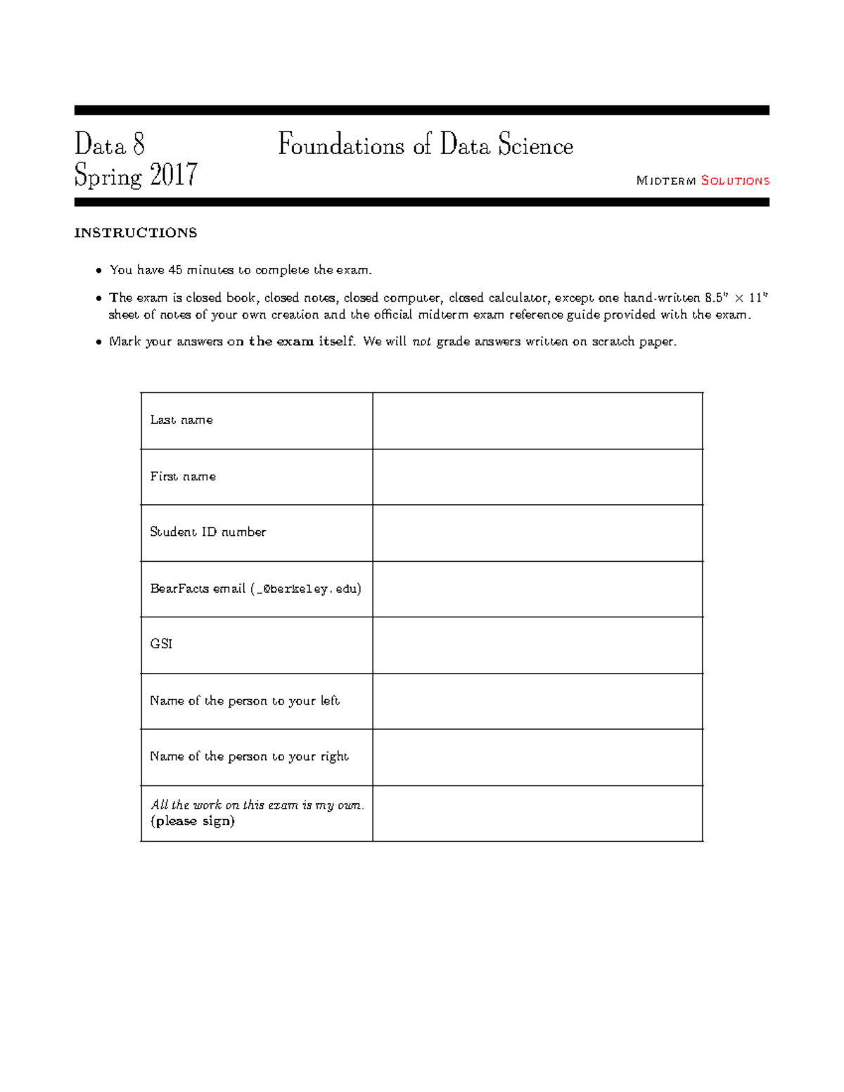Data 8 Spring 2017 Midterm Solutions - Studocu