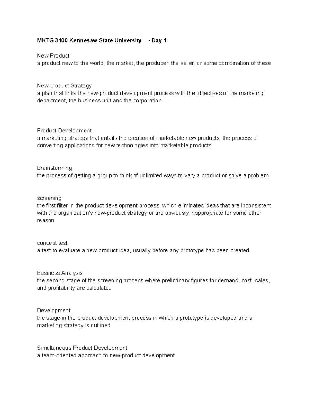 MKTG3100Day One - note - MKTG 3100 Kennesaw State University - Day 1 ...