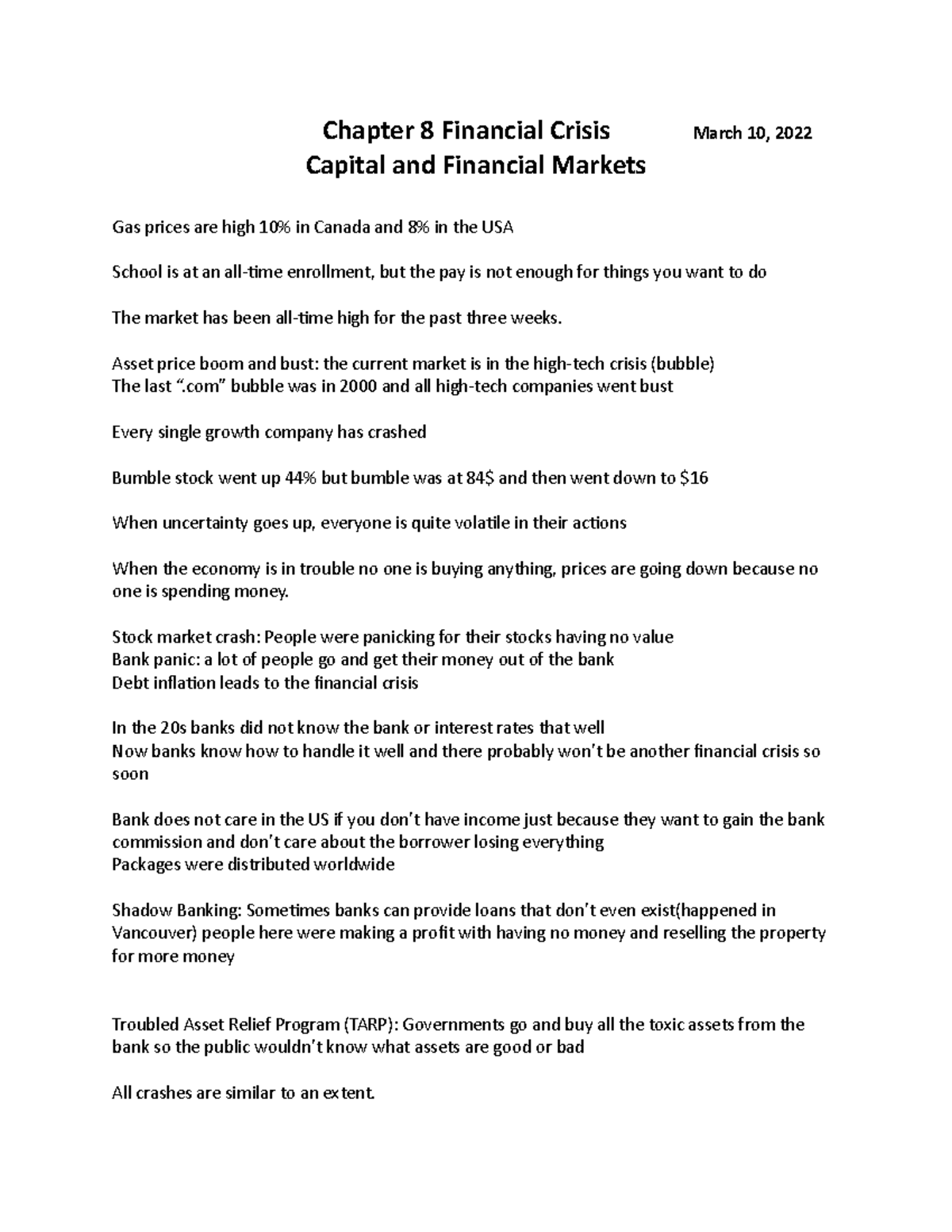 Chapter 8 Financial Crisis c Apital - Chapter 8 Financial Crisis March ...