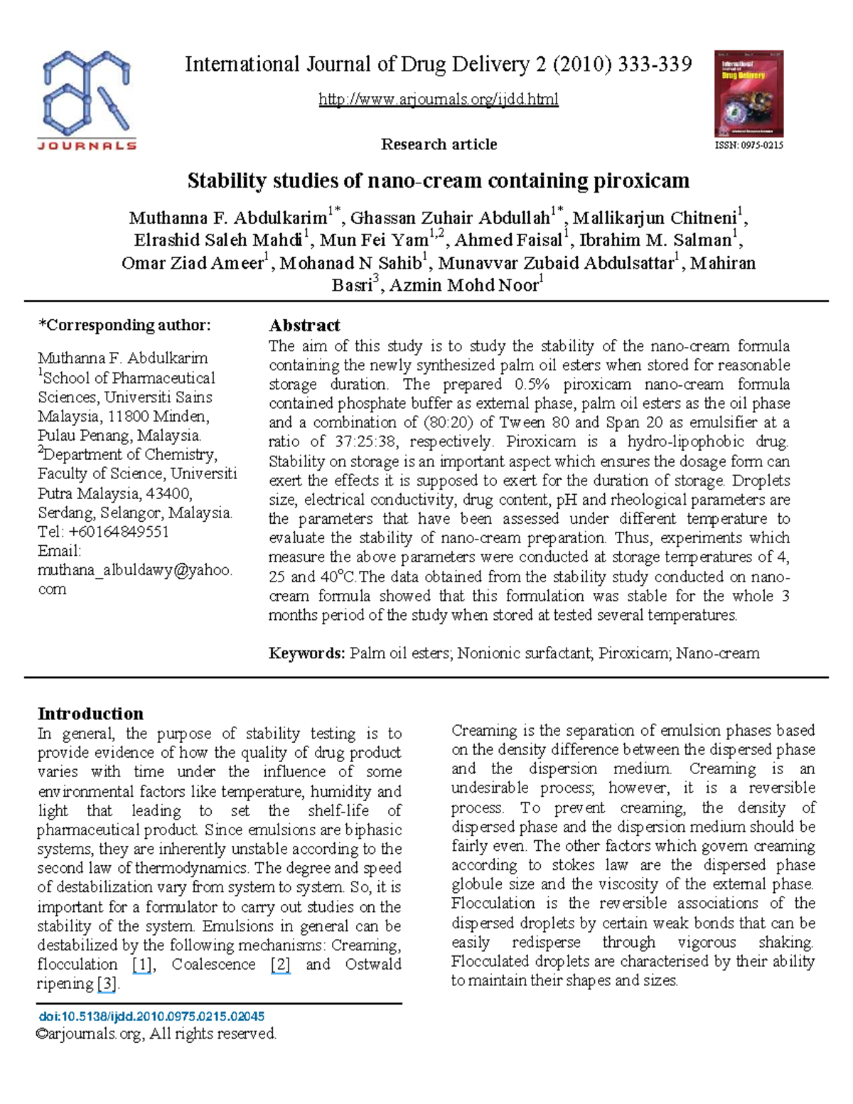Stability studies of nano cream containi - International Journal of ...