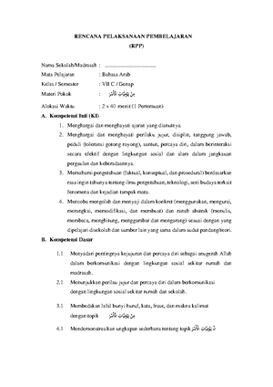 RPP- Bahasa ARAB - contoh rpp - RENCANA PELAKSANAAN PEMBELAJARAN (RPP ...