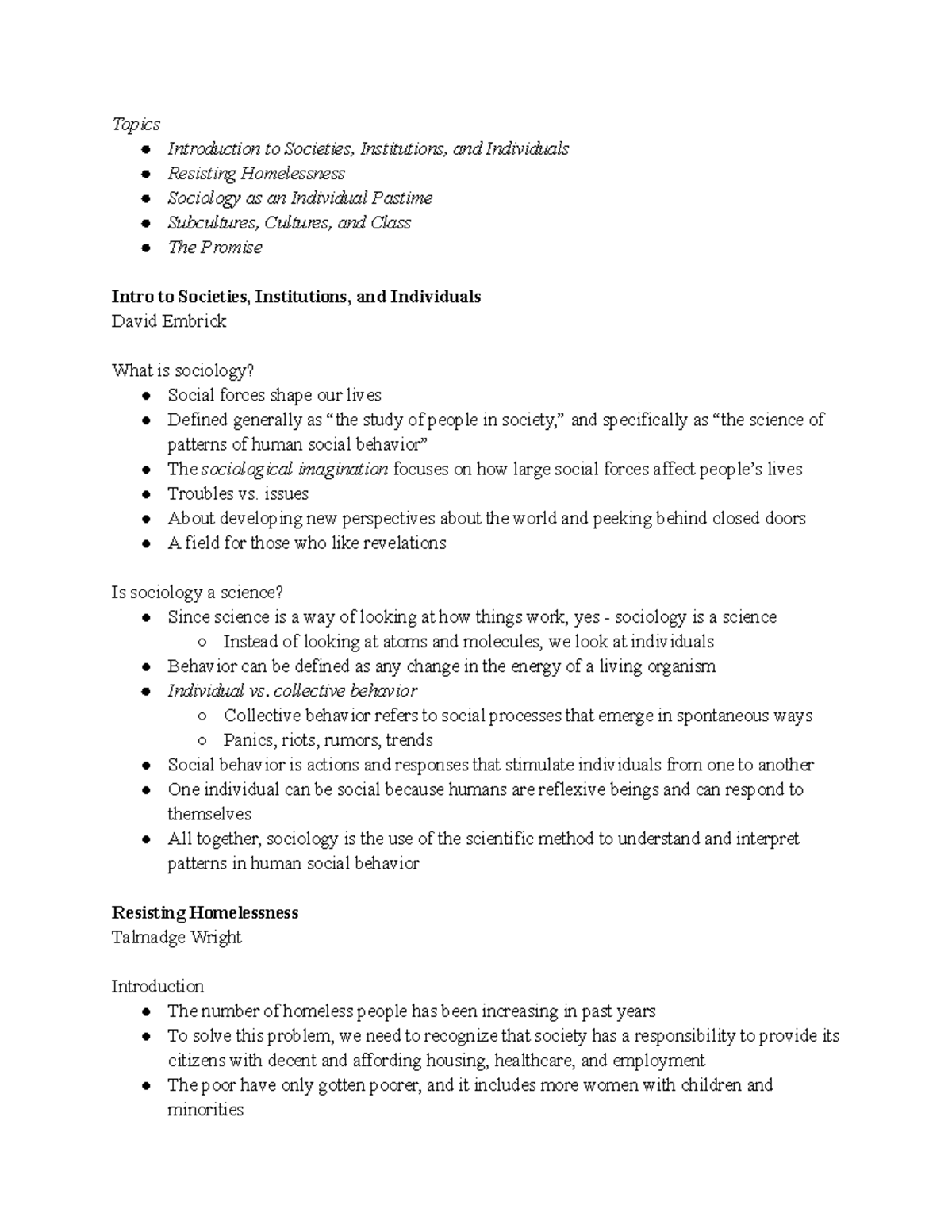 Exam 4 - David Embrick, Instructor Notes on: Introduction to Societies ...