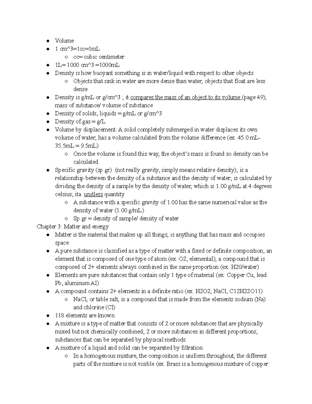 Life Science Chemistry Notes 3 9 4 - Volume 1 cm^3=1cc=1mL cc= cubic ...
