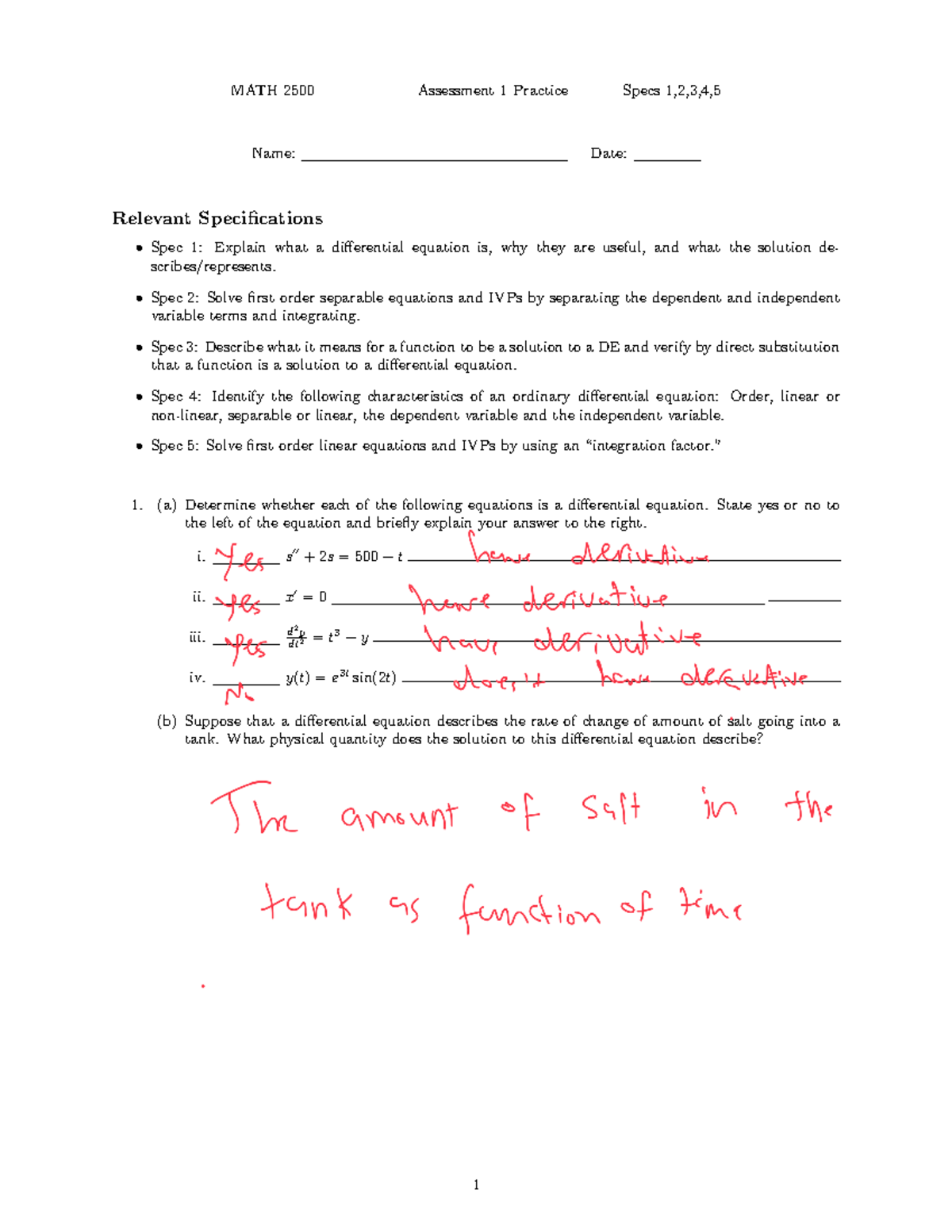 A1-S23-Practice - Differential equations - MATH 2500 Assessment 1 ...