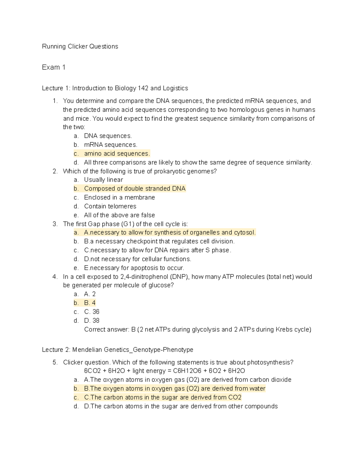 Study Guide Clicker Questions - Running Clicker Questions Exam 1 ...