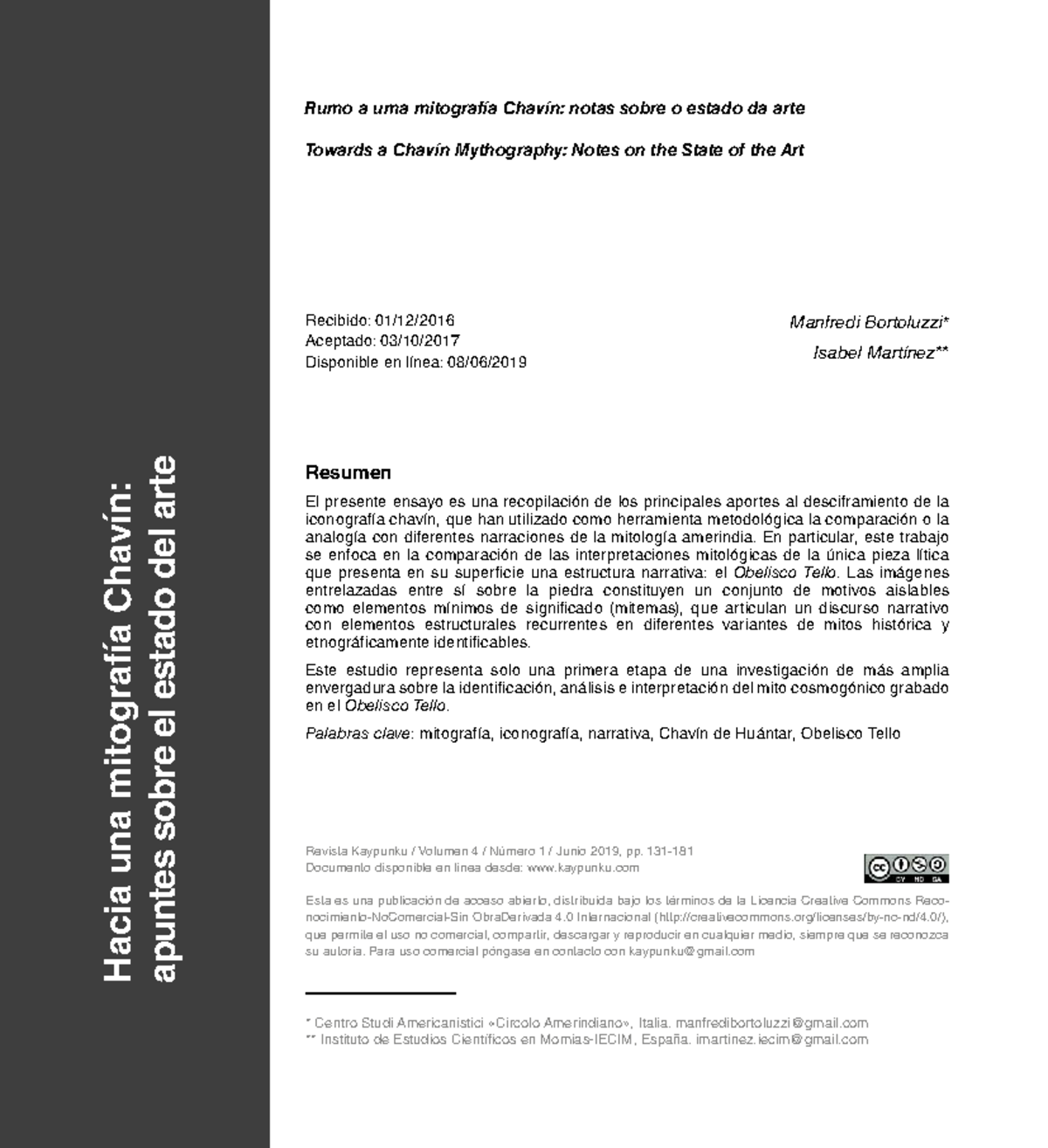 Hacia una mitografia Chavin apuntes sobr - Manfredi Bortoluzzi 1 Isabel ...