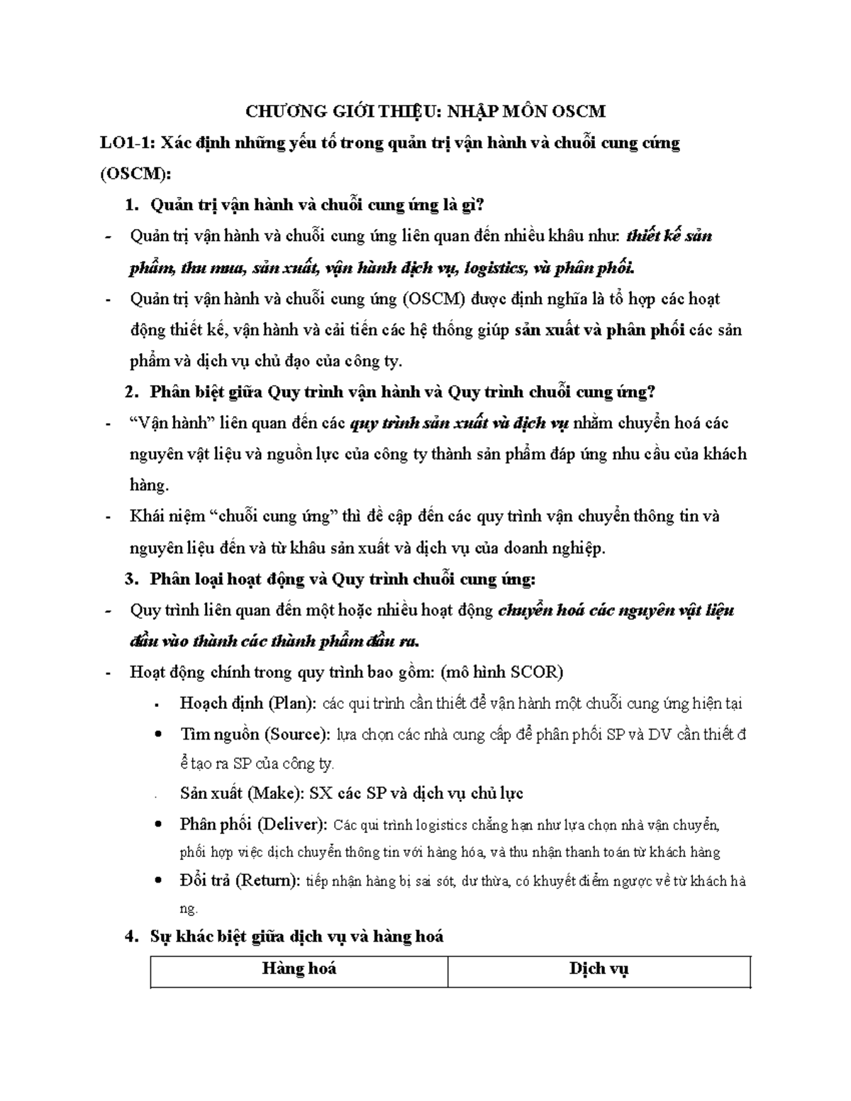 CHƯƠNG-GIỚI-THIỆU-NHẬP-MÔN-OSCM - CHƯƠNG GIỚI THIỆU: NHẬP MÔN OSCM LO1-1: Xác định những yếu tố ...