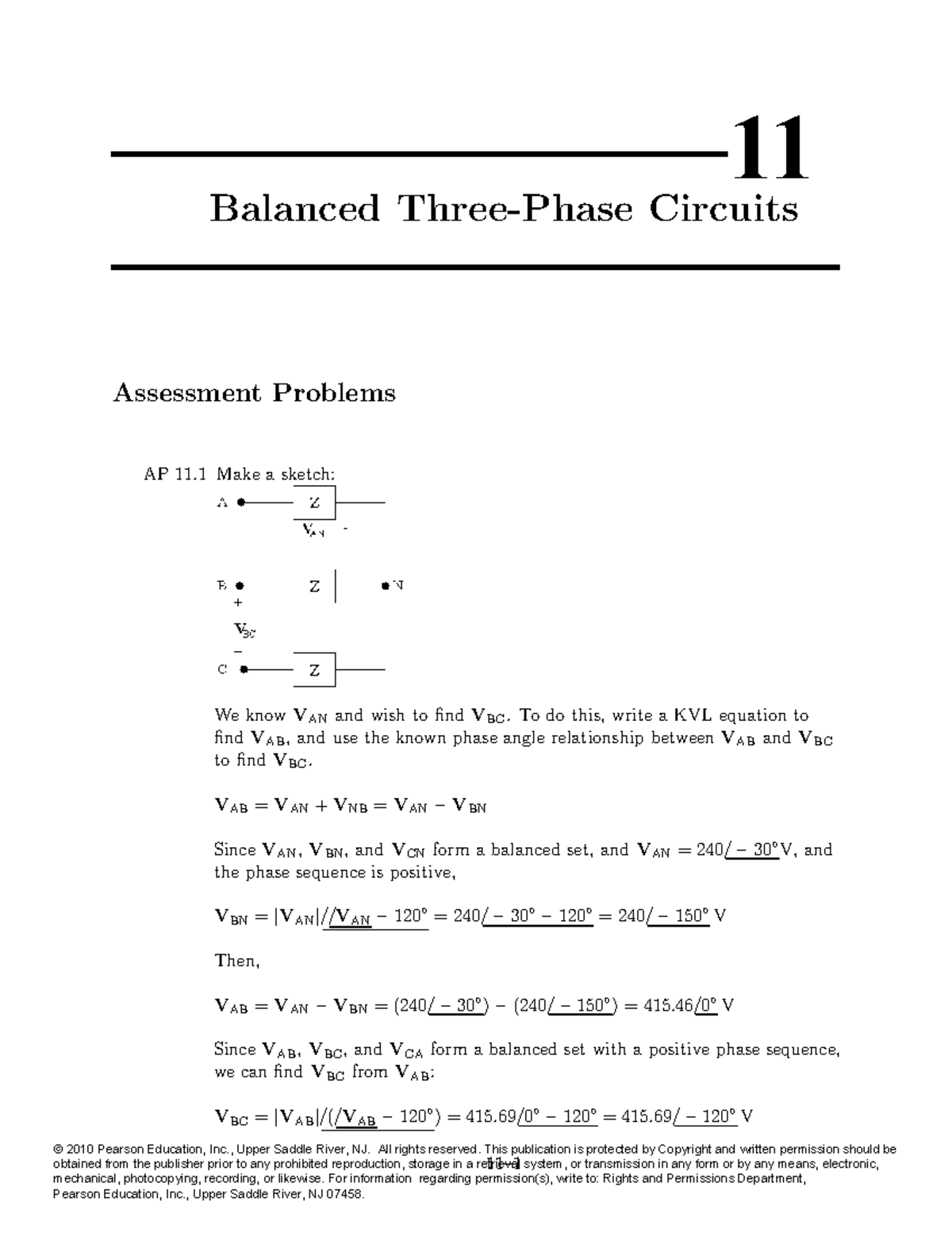 013213215 X ism11 - 전기회로 솔류션임 - 11 Balanced Three-Phase Circuits Assessment Problems AP 11 Make ...