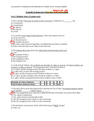 Problem Set 6 - Fall 2022 Semester - ####### SIU, Econ240 -Introduction to Microeconomics ...