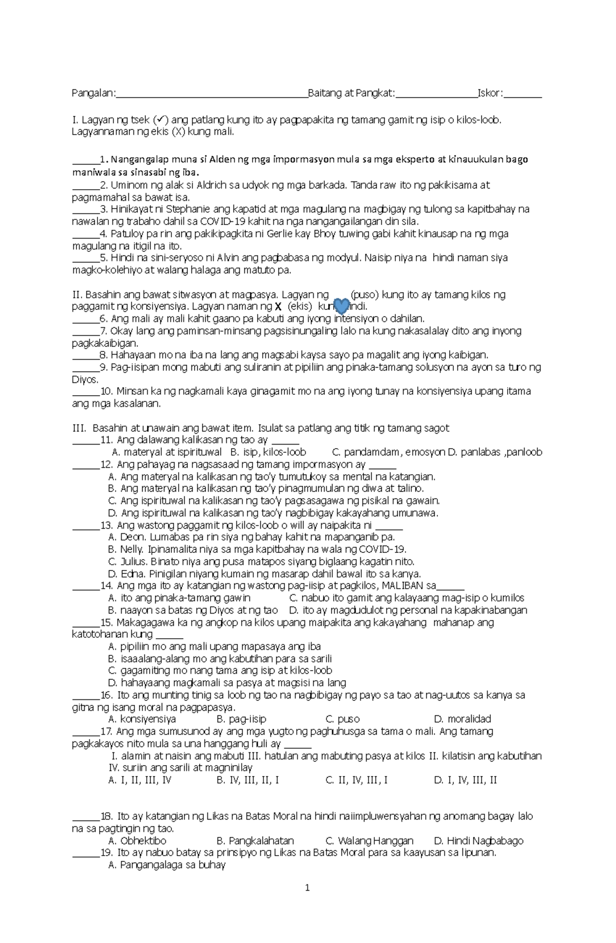 ESP First Grading - Additional sample questions - - Studocu