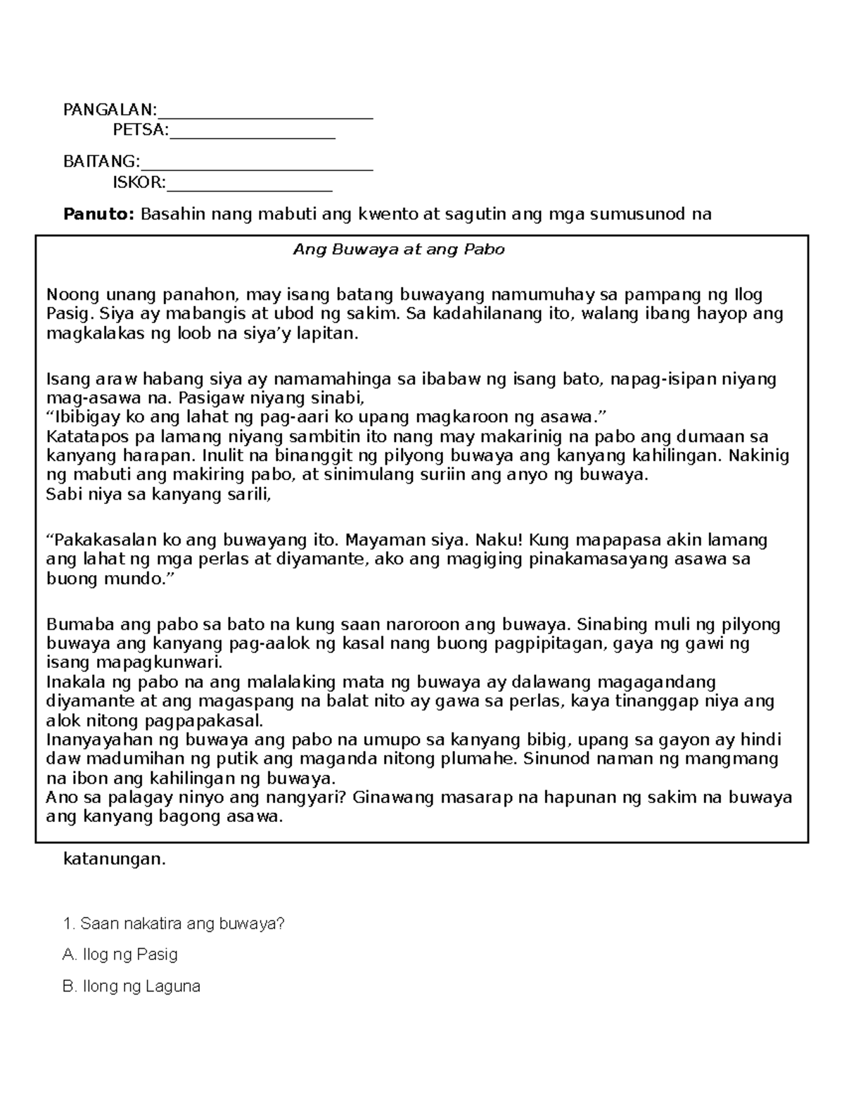 ORV Grade-9 - Oral REading Verfication Material - PANGALAN ...