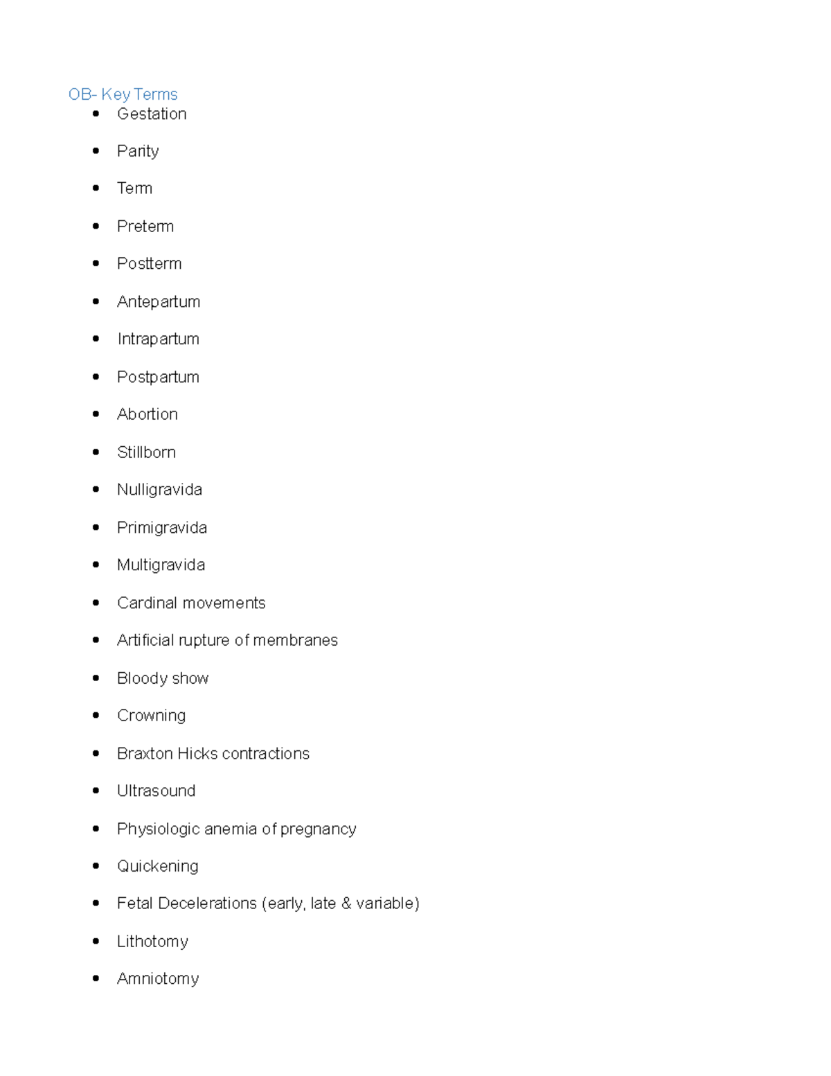 OB Key Terms Medications - OB- Key Terms Gestation Parity Term Preterm ...