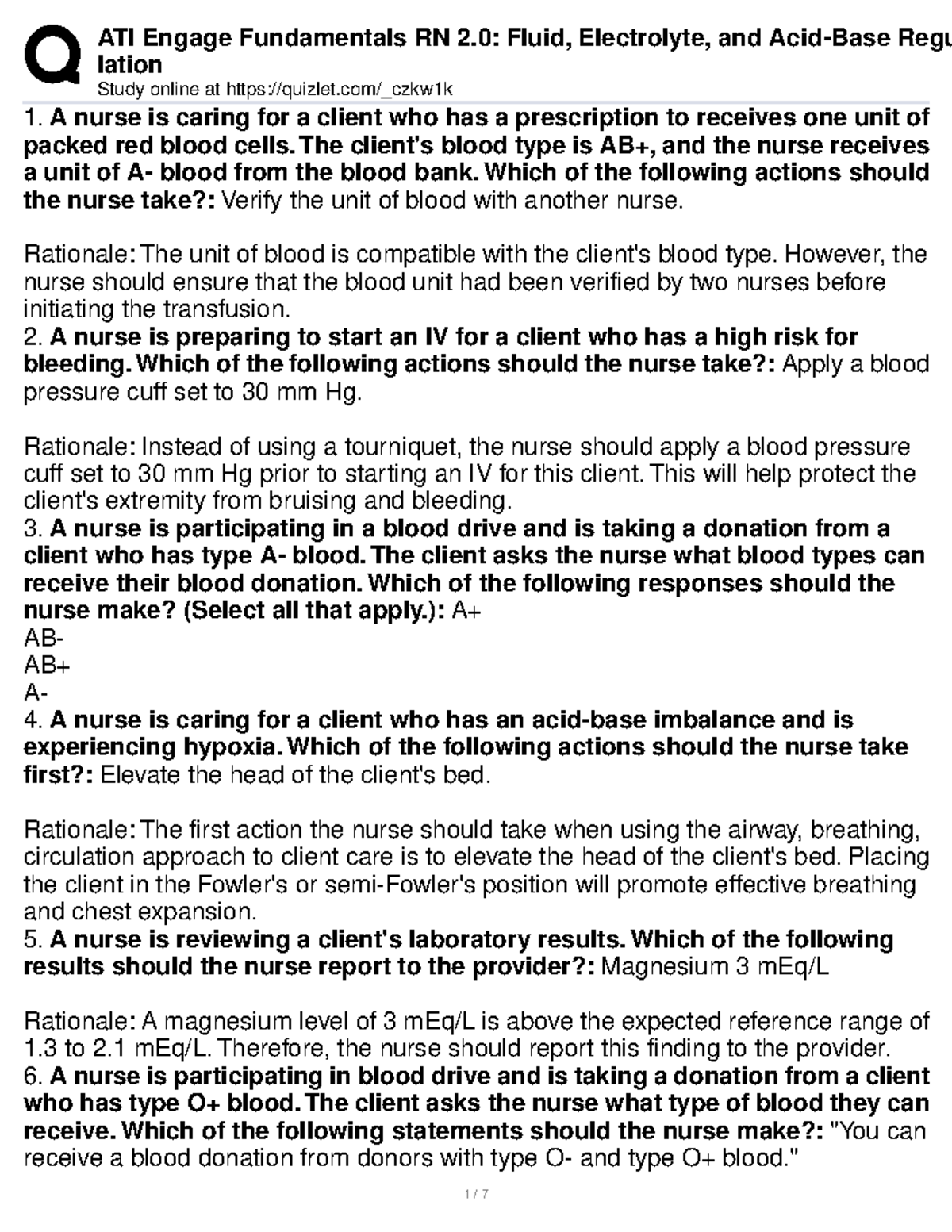 Extra - lation Study online at quizlet/_czkw1k A nurse is caring for a client who has a ...