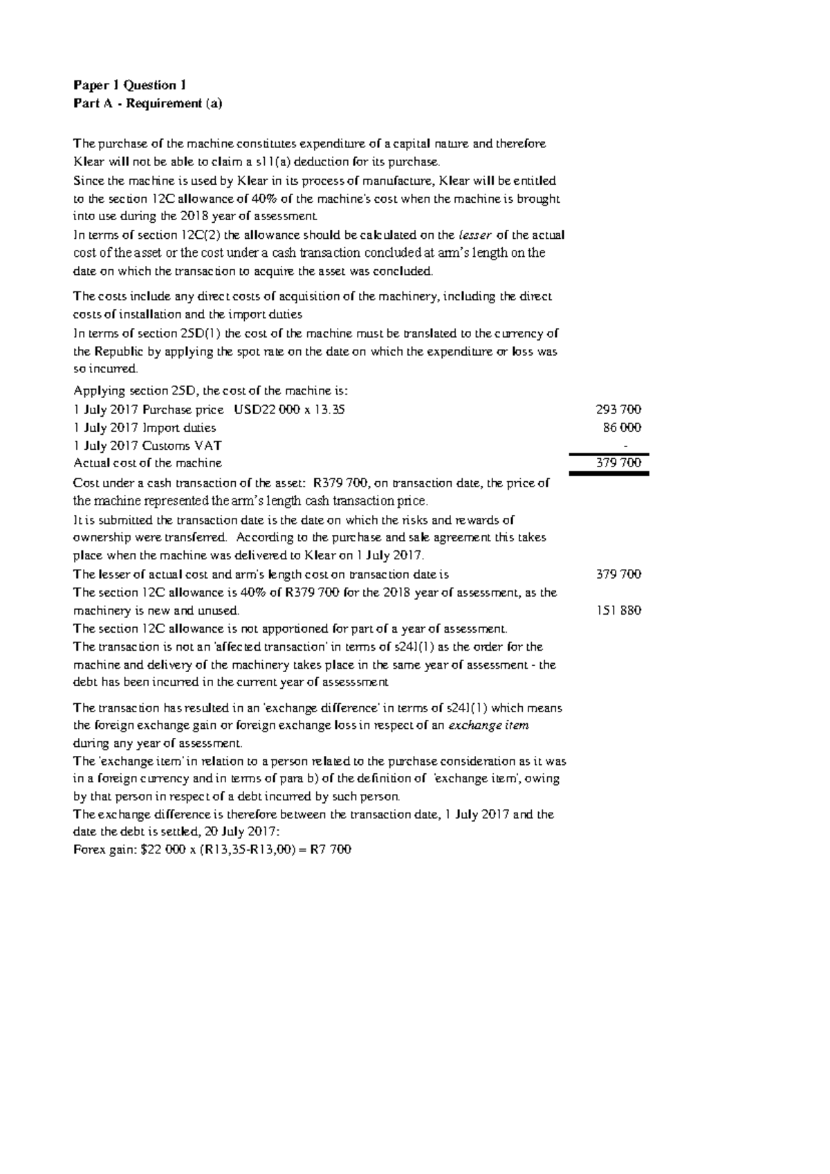 2018 Paper 1 Question 1 Solution Part A Req a - Paper 1 Question 1 Part ...