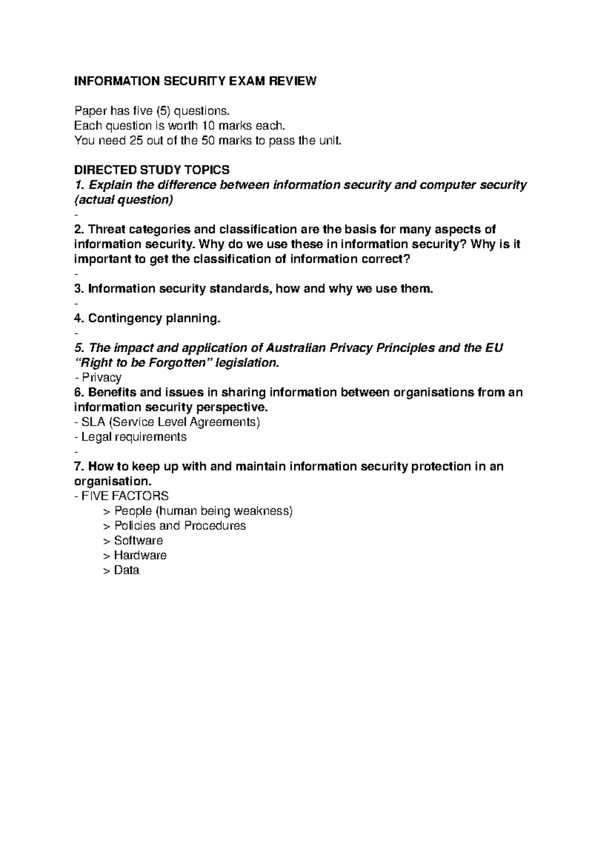 Exam Review 2017, questions - INFORMATION SECURITY EXAM REVIEW Paper ...