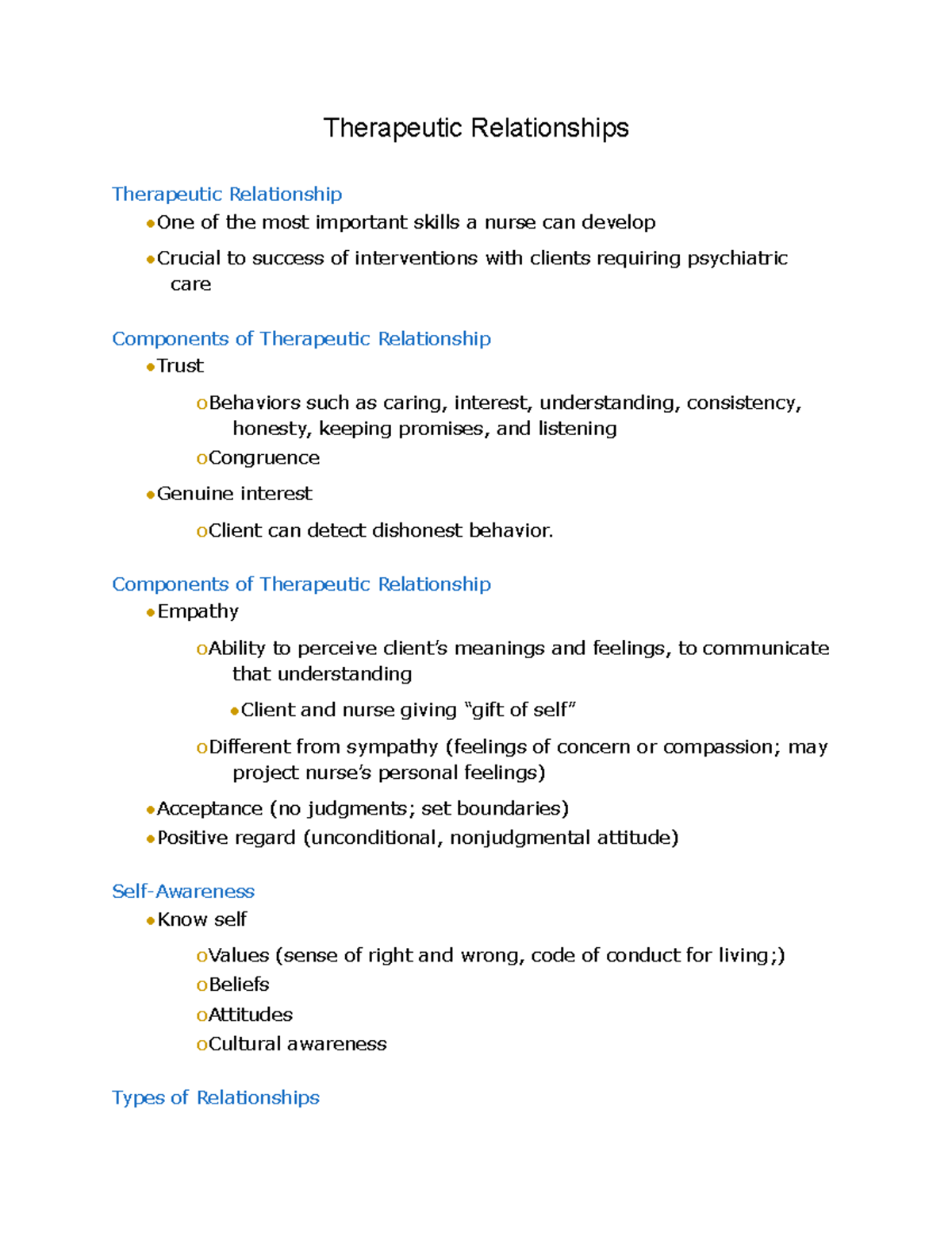 Therapeutic Relationships - Therapeutic Relationships Therapeutic ...