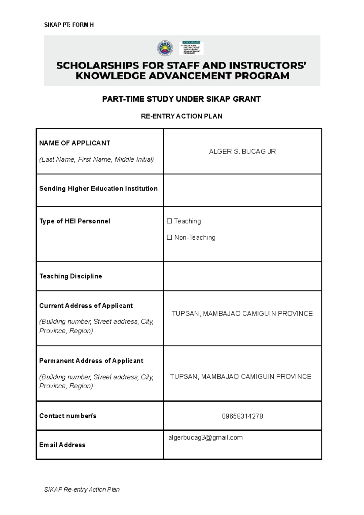 PART TIME Sikap RE Entry Action PLAN SIKAP PT FORM H PART TIME part-time-sikap-re-entry-action-plan-sikap-pt-form-h-part-time