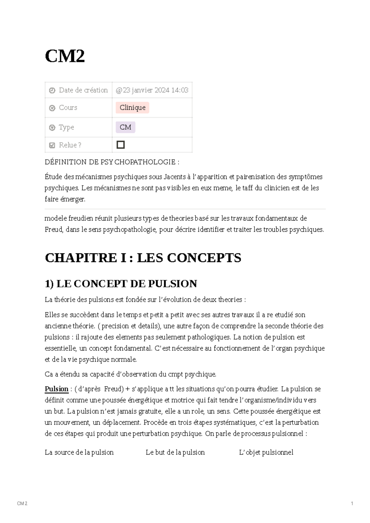 AC cm2 - CM Mr Claudon - CM Date de création Cours Clinique Type CM ...
