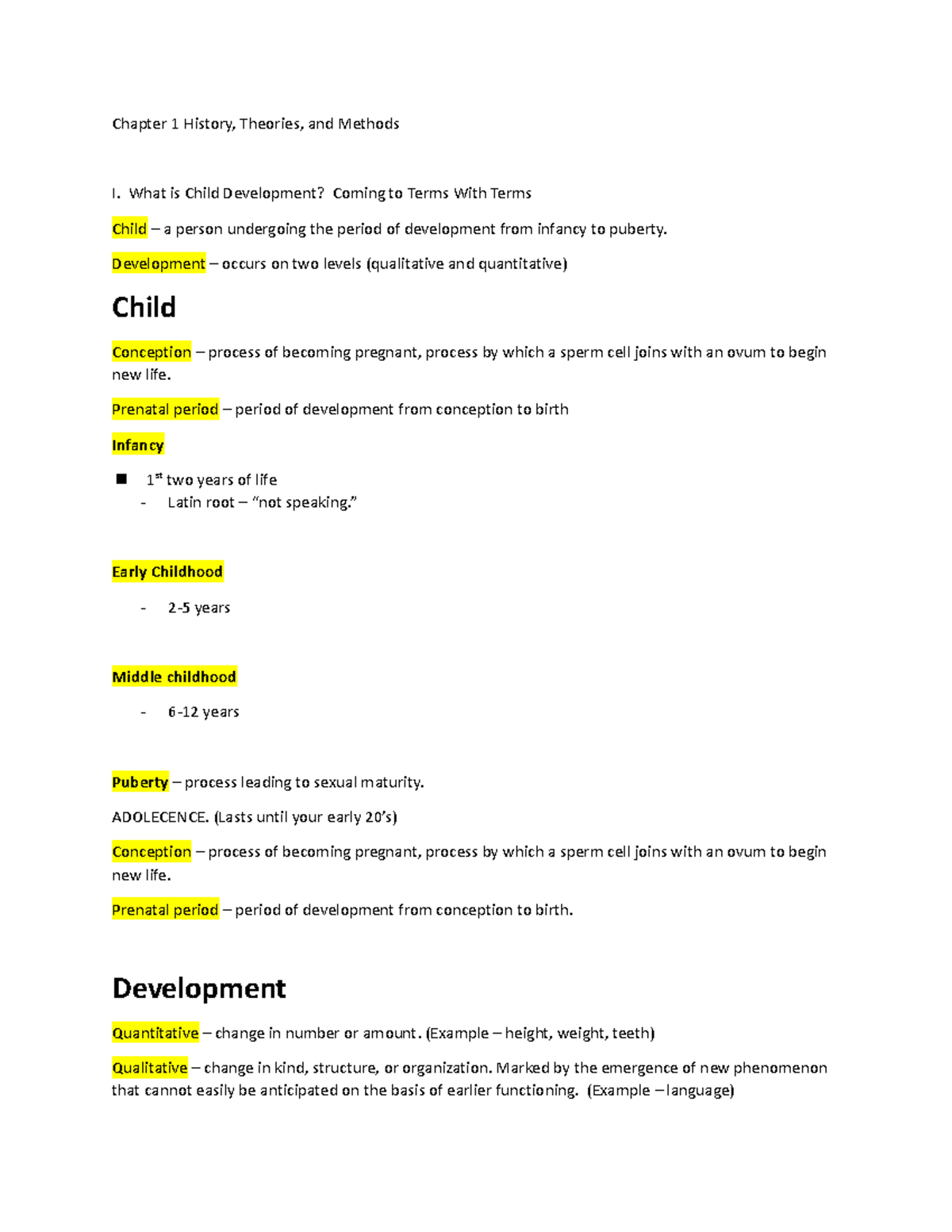 Chapter 1 Developmental Notes - Chapter 1 History, Theories, and ...