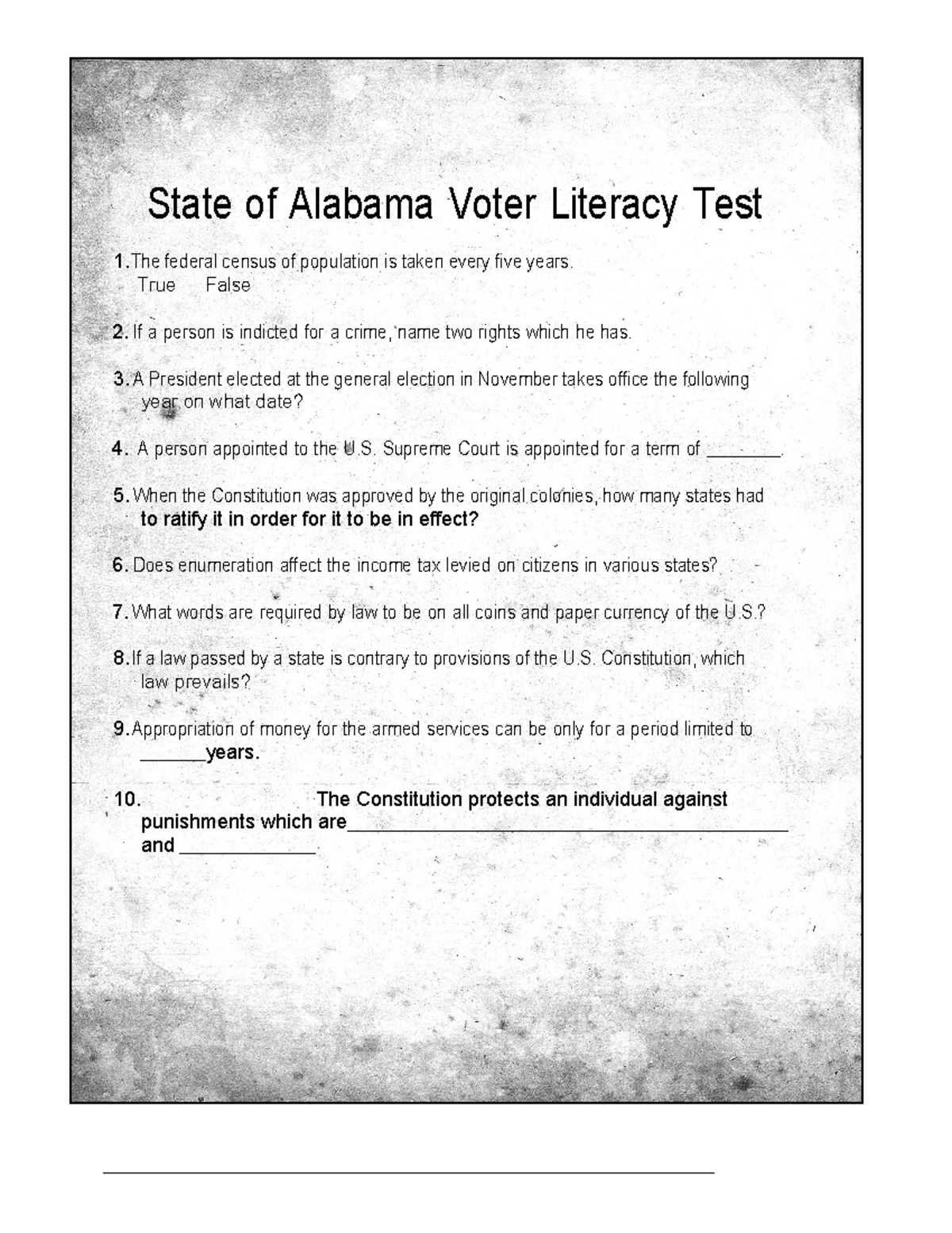 Alabama Voter Lit Test student copy-1 - State of Alabama Voter Literacy ...