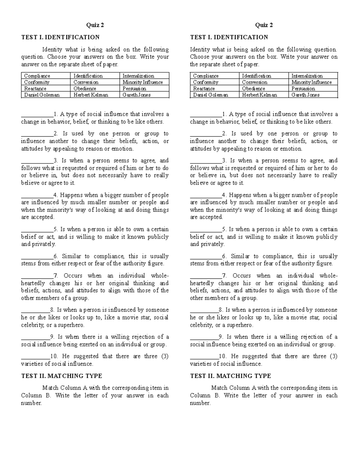 Reviewer Quiz 2 Finals - I hope you can help - Quiz 2 TEST I ...