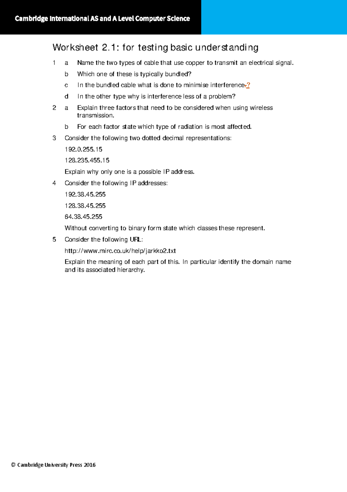 CH 02 Worksheet 1 - © Cambridge University Press 2016 Worksheet 2. 1 ...