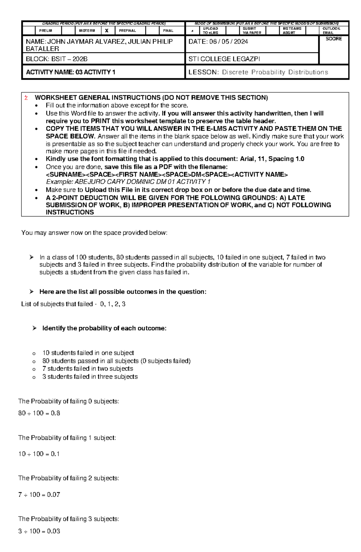 Alvarez JOHN Jaymar QM 03 Activity 1 - ’‘z WORKSHEET GENERAL ...
