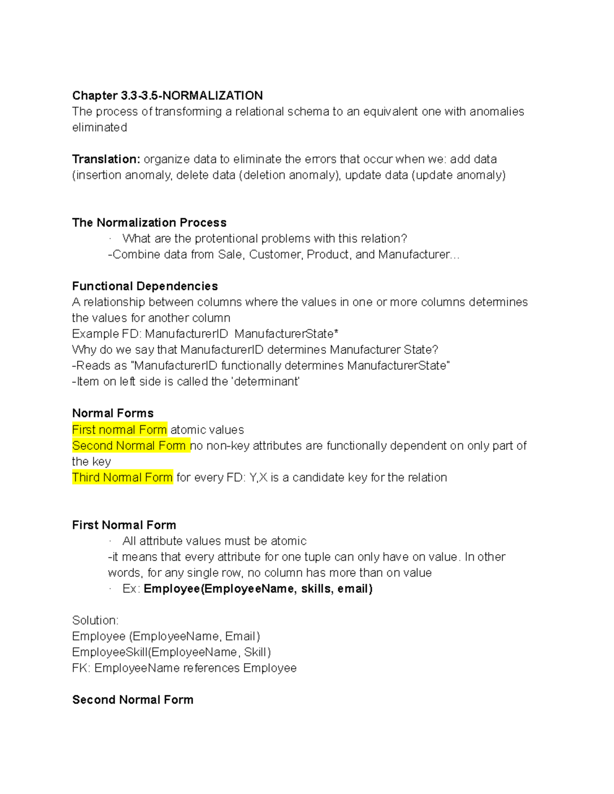 Chapter 3 - Normalization Process plus examples - Chapter 3.3-3-NORMALIZATION The process of ...
