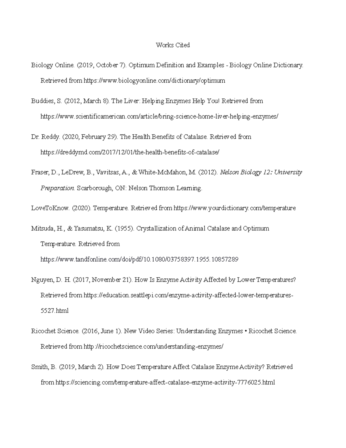 Enzyme References - Works Cited Biology Online. (2019, October 7 ...