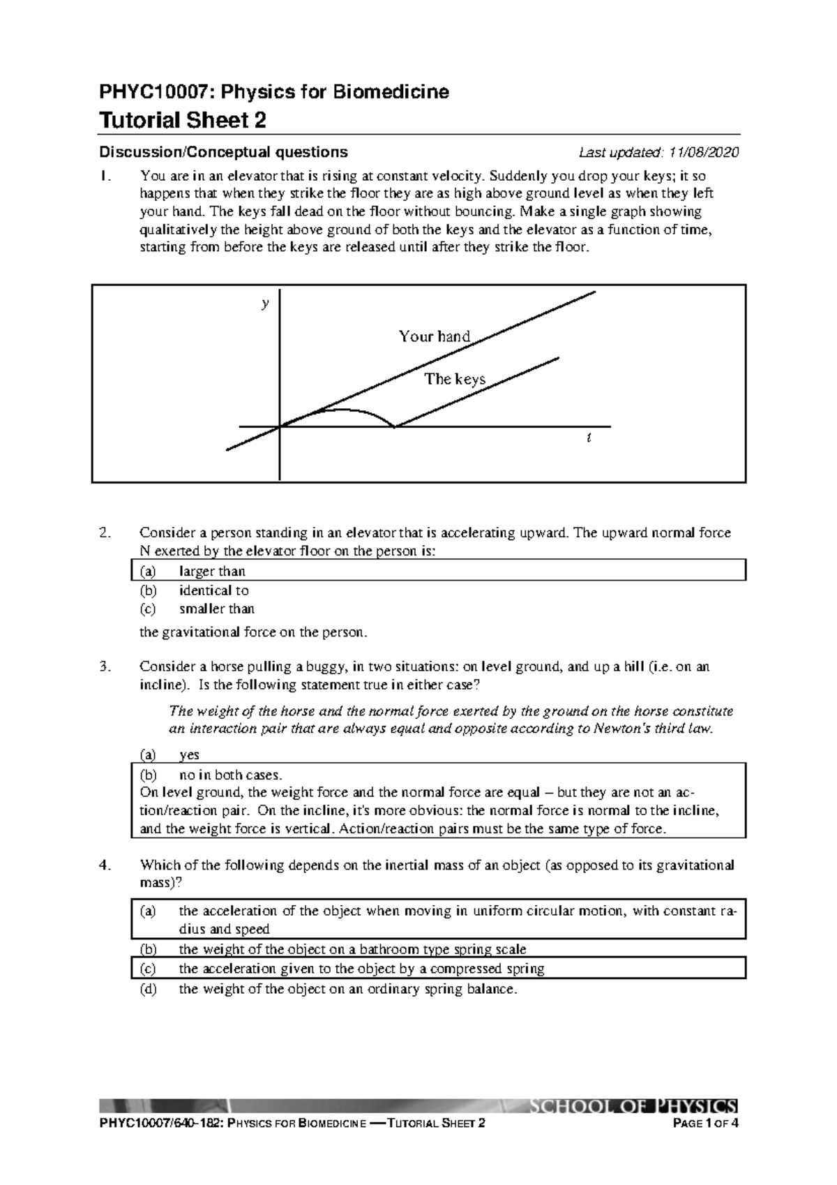 Tute 2 Solutions - Tutorial sheet - PHYC10007: Physics for Biomedicine ...