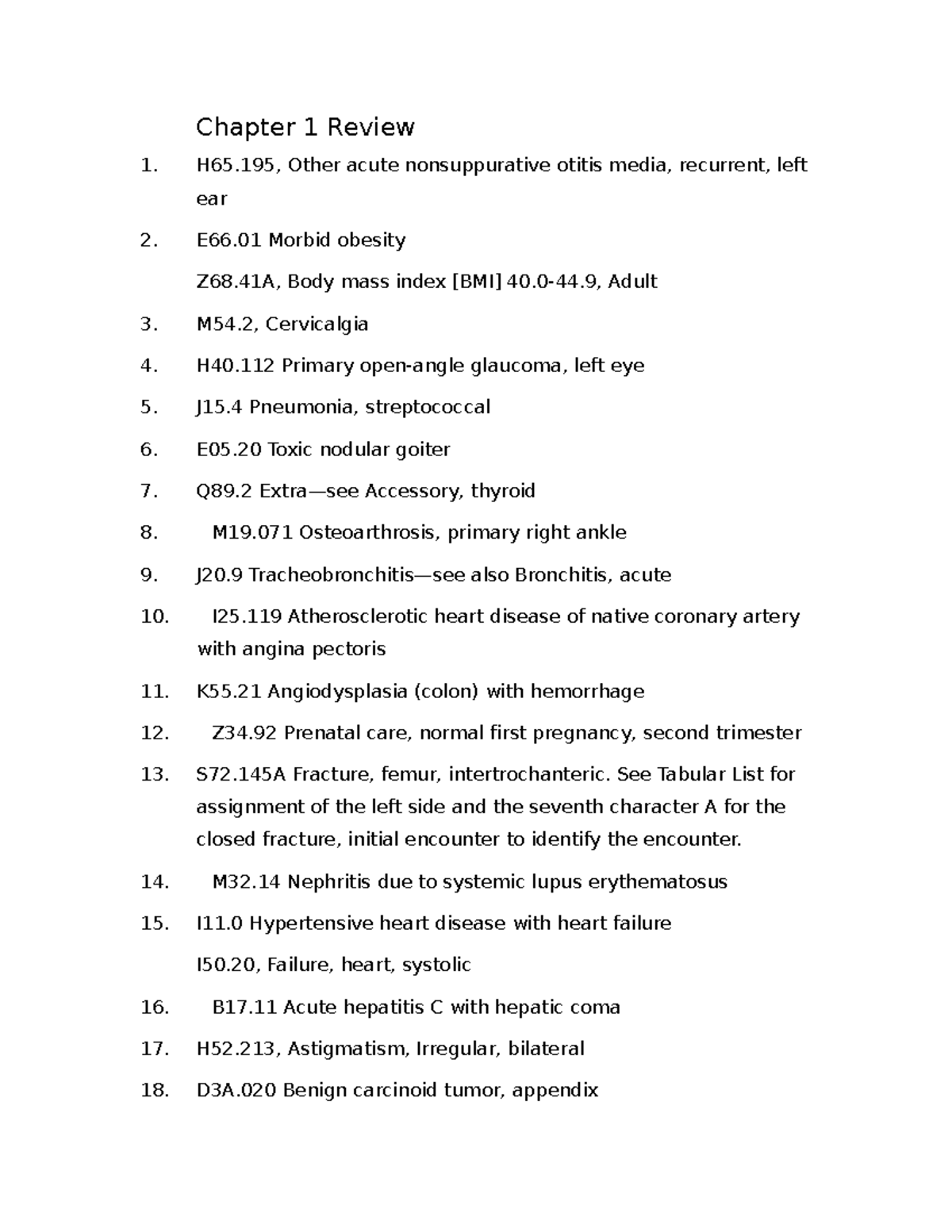 HCOA175-01 Ch. 1 Review - Chapter 1 Review H65, Other acute ...