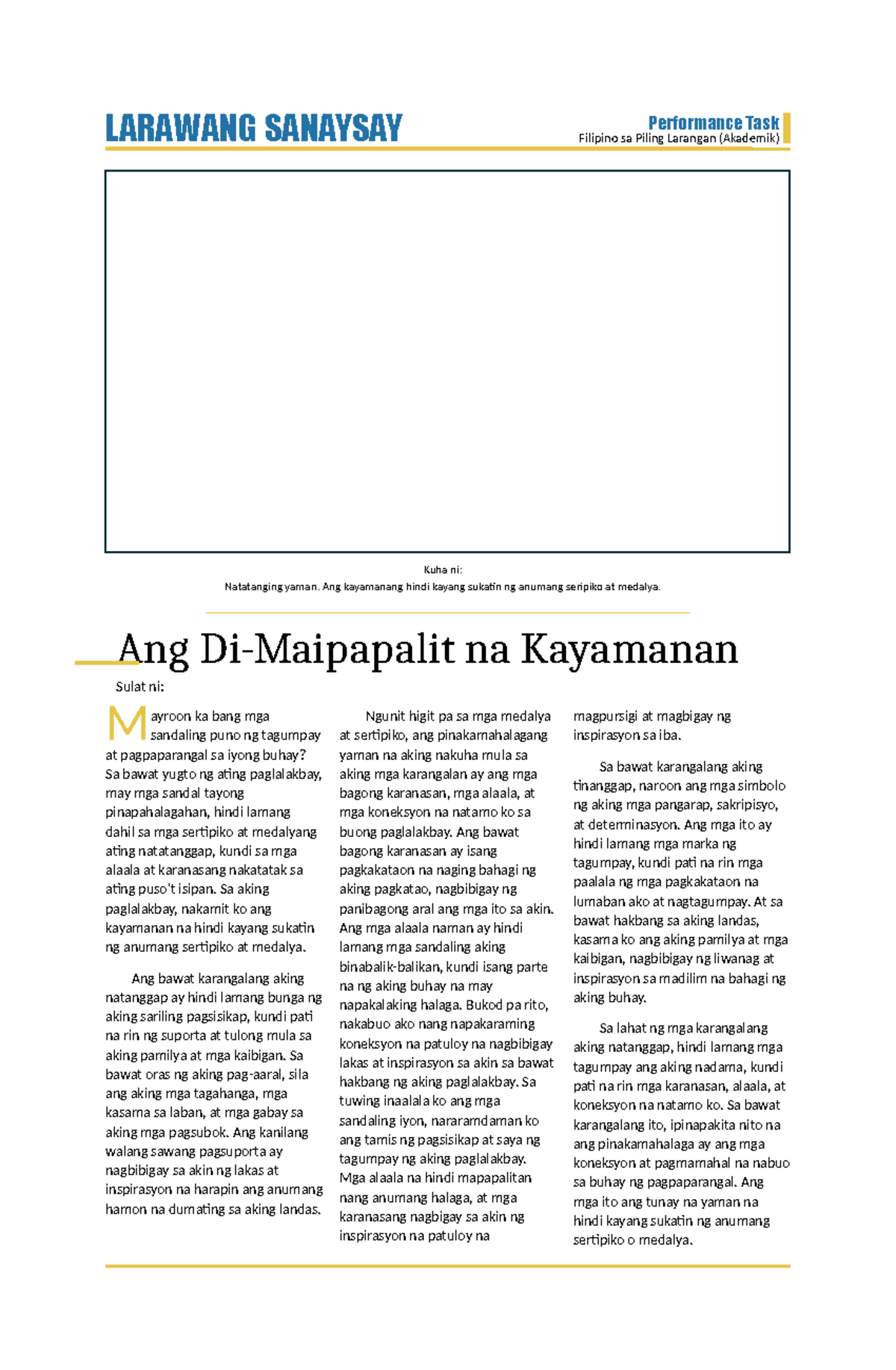 Larawang Sanaysay - LARAWANG SANAYSAY ayroon ka bang mga sandaling puno ...