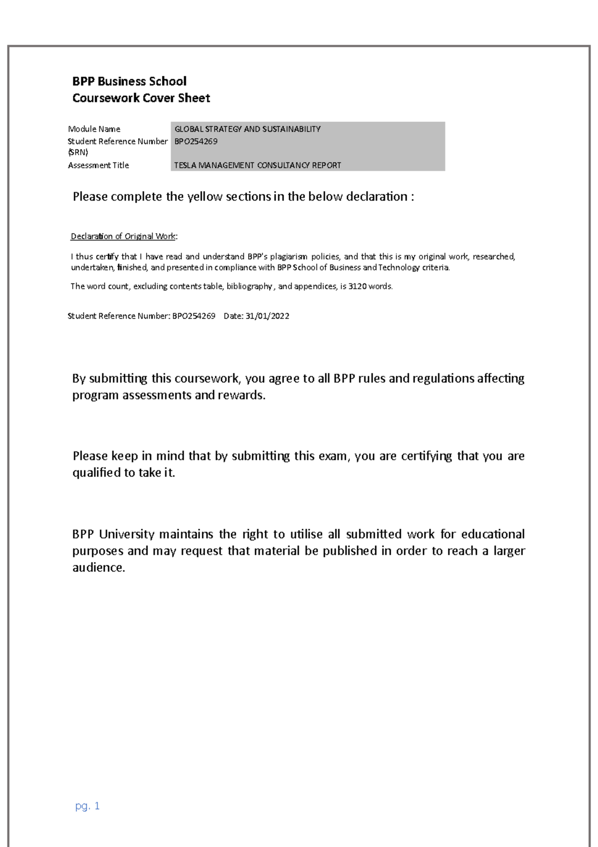 GSS - chgcg - BPP Business School Coursework Cover Sheet Module Name GLOBAL STRATEGY AND - Studocu