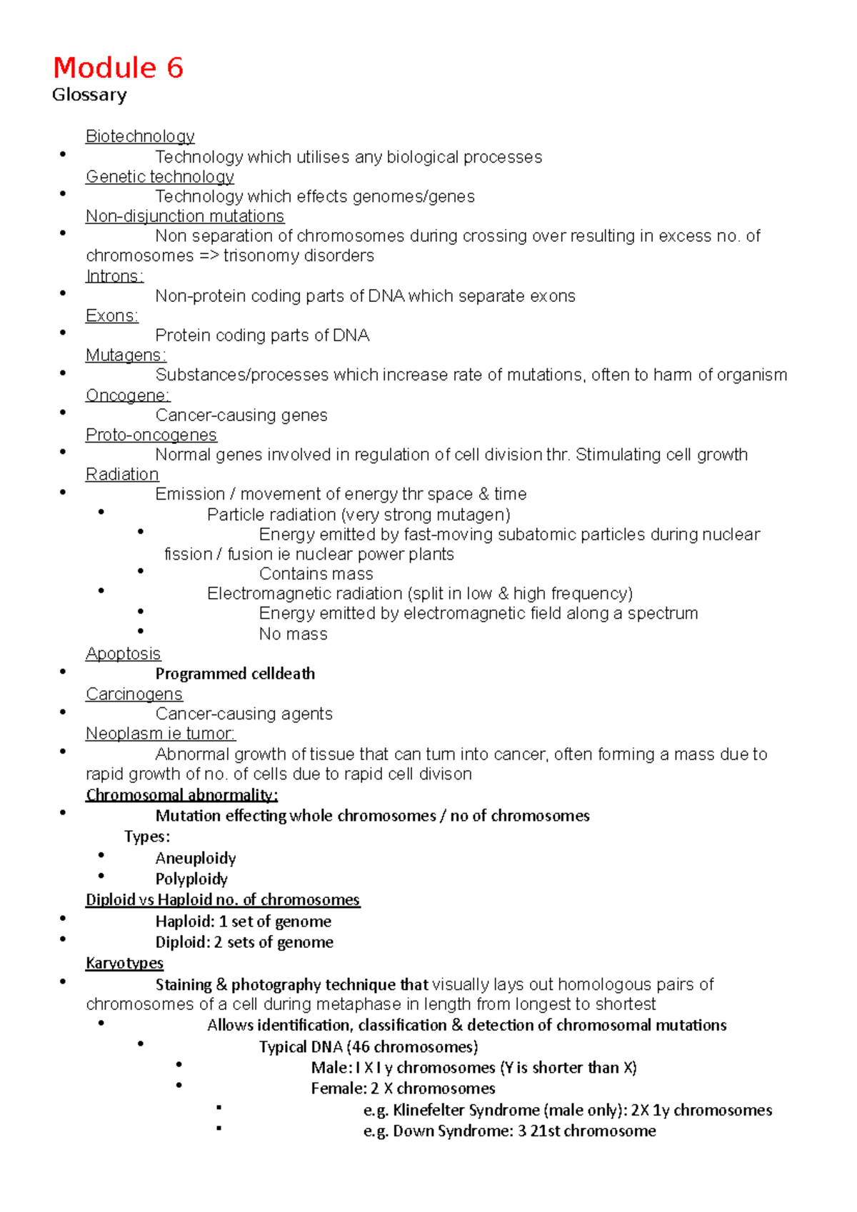 Biology Module 6 - Module 6 Glossary Biotechnology Technology which ...