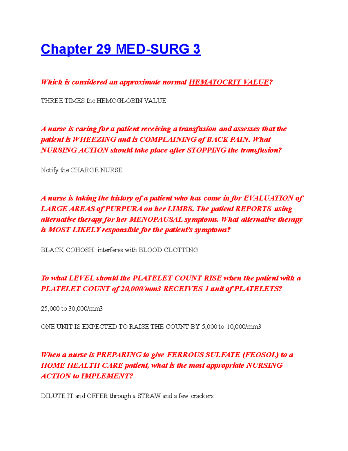 Untitled document - Study guide - Chapter 29 MED-SURG 3 Which is ...