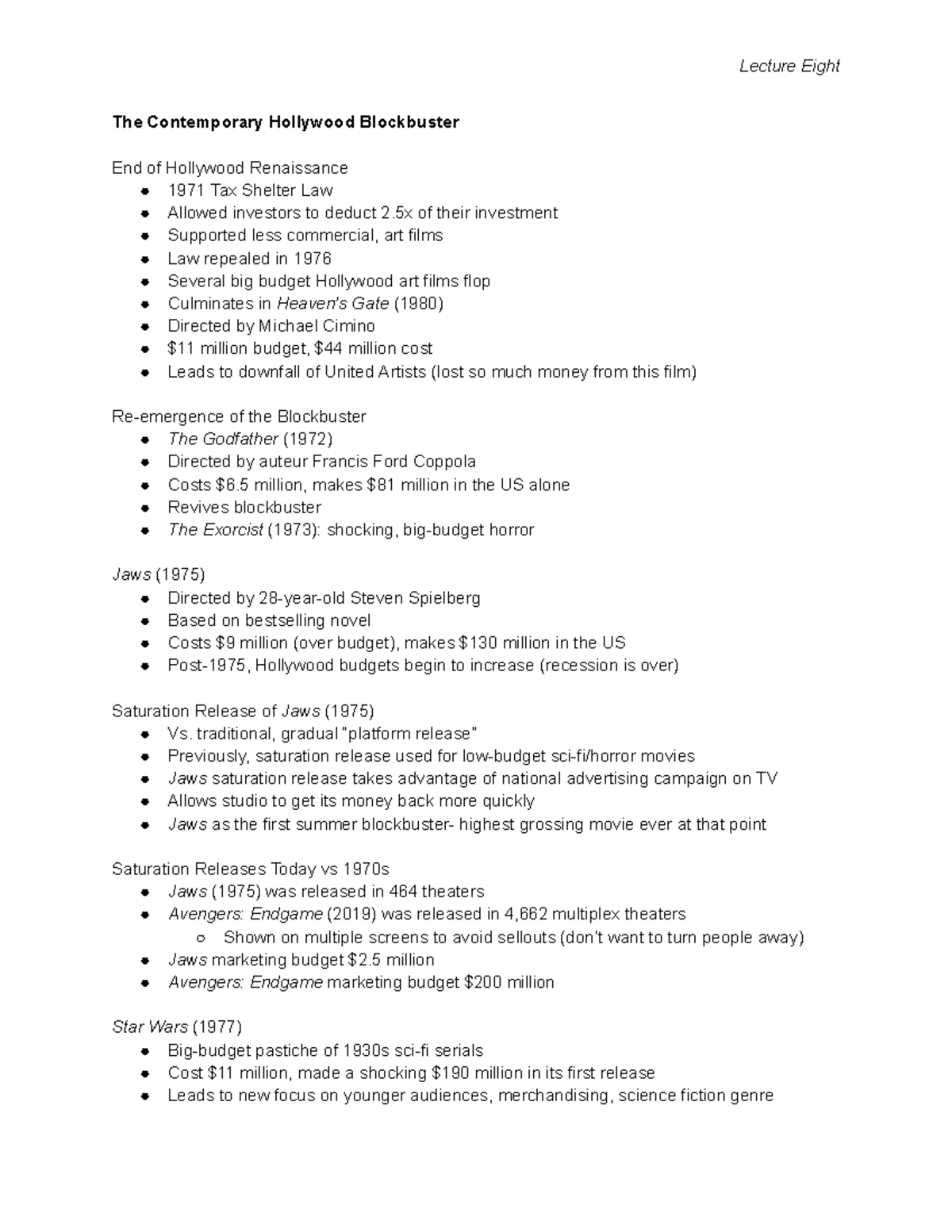 11. The Contemporary Hollywood Blockbuster - traditional, gradual ...