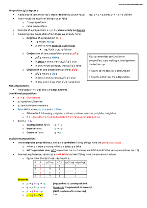 CS1231-Cheat Sheet - CS Proof Techniques: Direct, Contrapositive ...