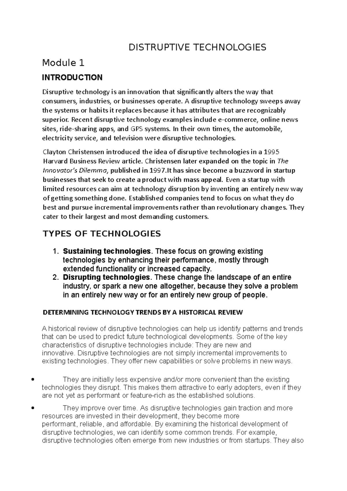 Disruptive Technologies MOD-1 - DISTRUPTIVE TECHNOLOGIES Module 1 ...