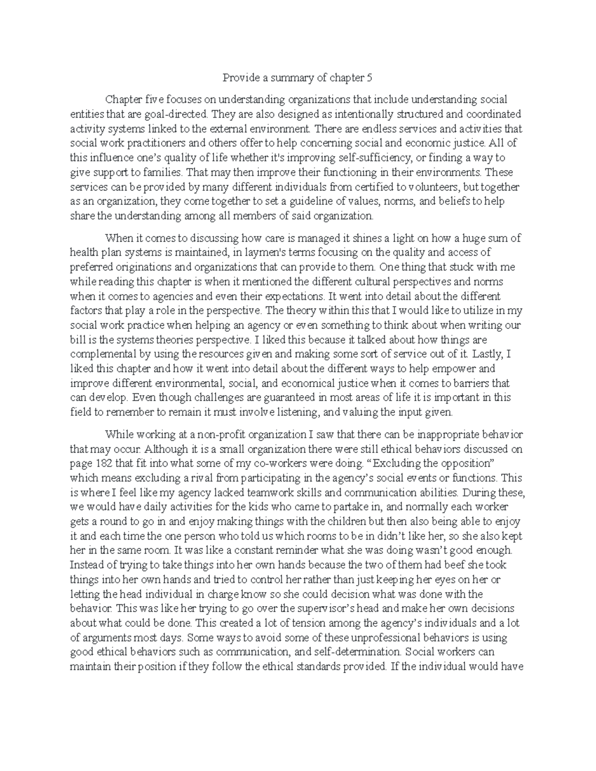 Comp and Orgs Summary Chpt - Provide a summary of chapter 5 Chapter ...