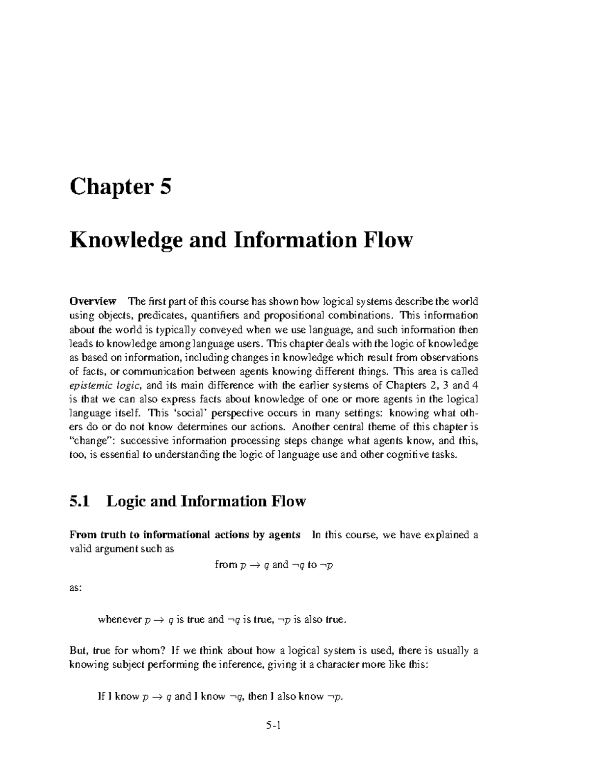 Ch5 - Chapter of the book logic in action - Chapter 5 Knowledge and Information Flow Overview ...