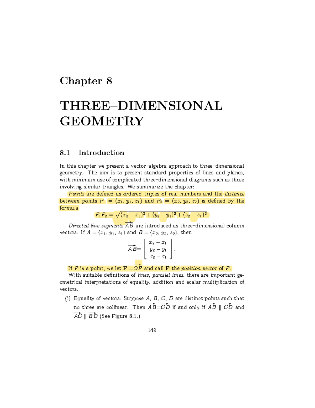 12-3D Geometry - Chapter 8 THREE–DIMENSIONAL GEOMETRY 8 Introduction In ...